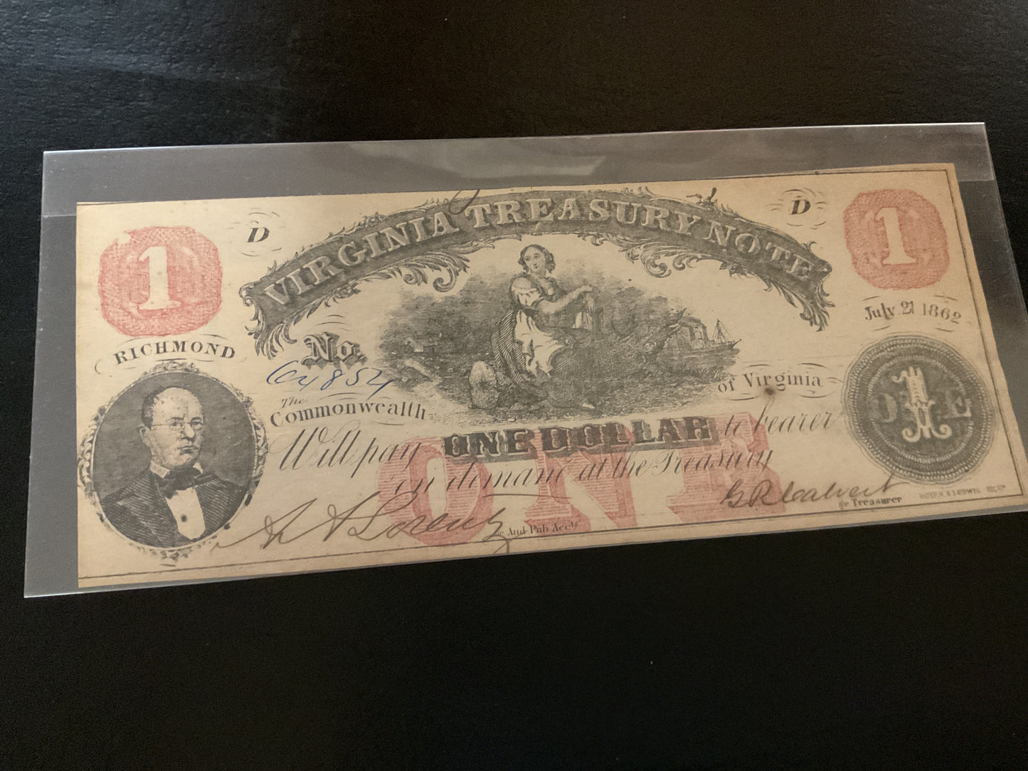 Confederate of Virginia One Dollar Treasury Note Civil War – Whiskey ...