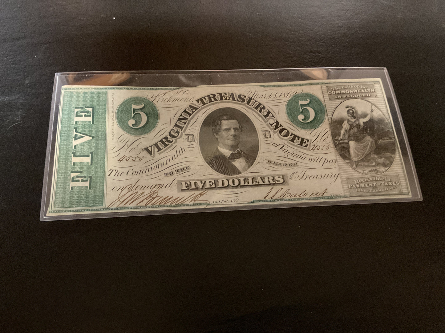 Confederate State of Virginia Five Dollar Treasury Note Civil War ...