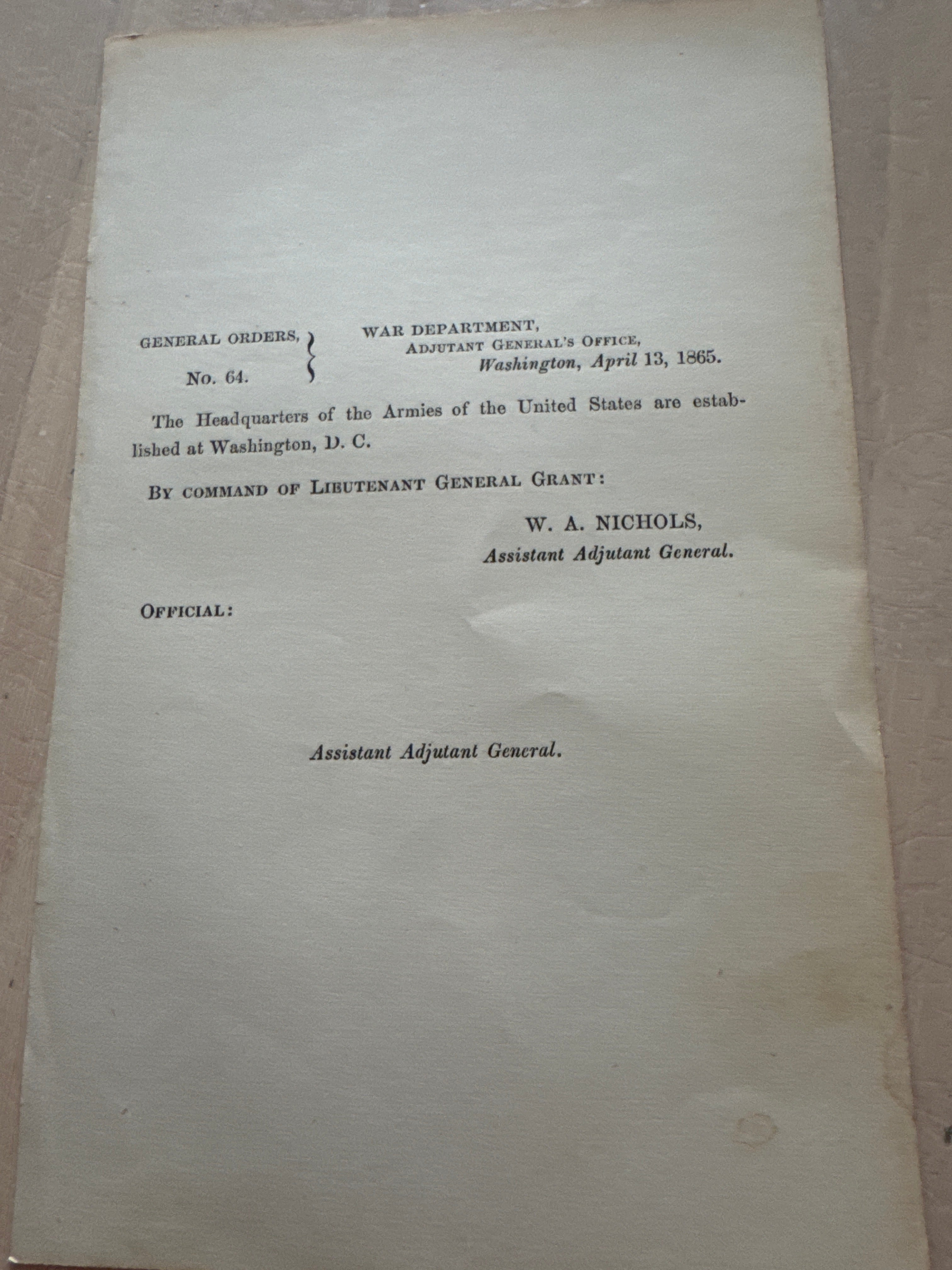 Original Civil War General Order-Ordering release of Citizens held by ...